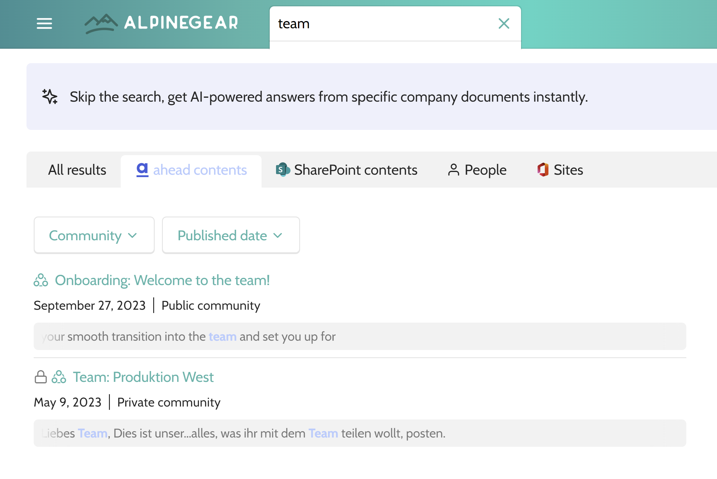 Communities now in Search and ahead Content Building Block | ahead intranet
