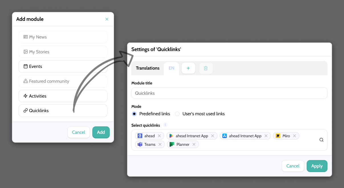 New Homepage module: Quicklinks | ahead intranet